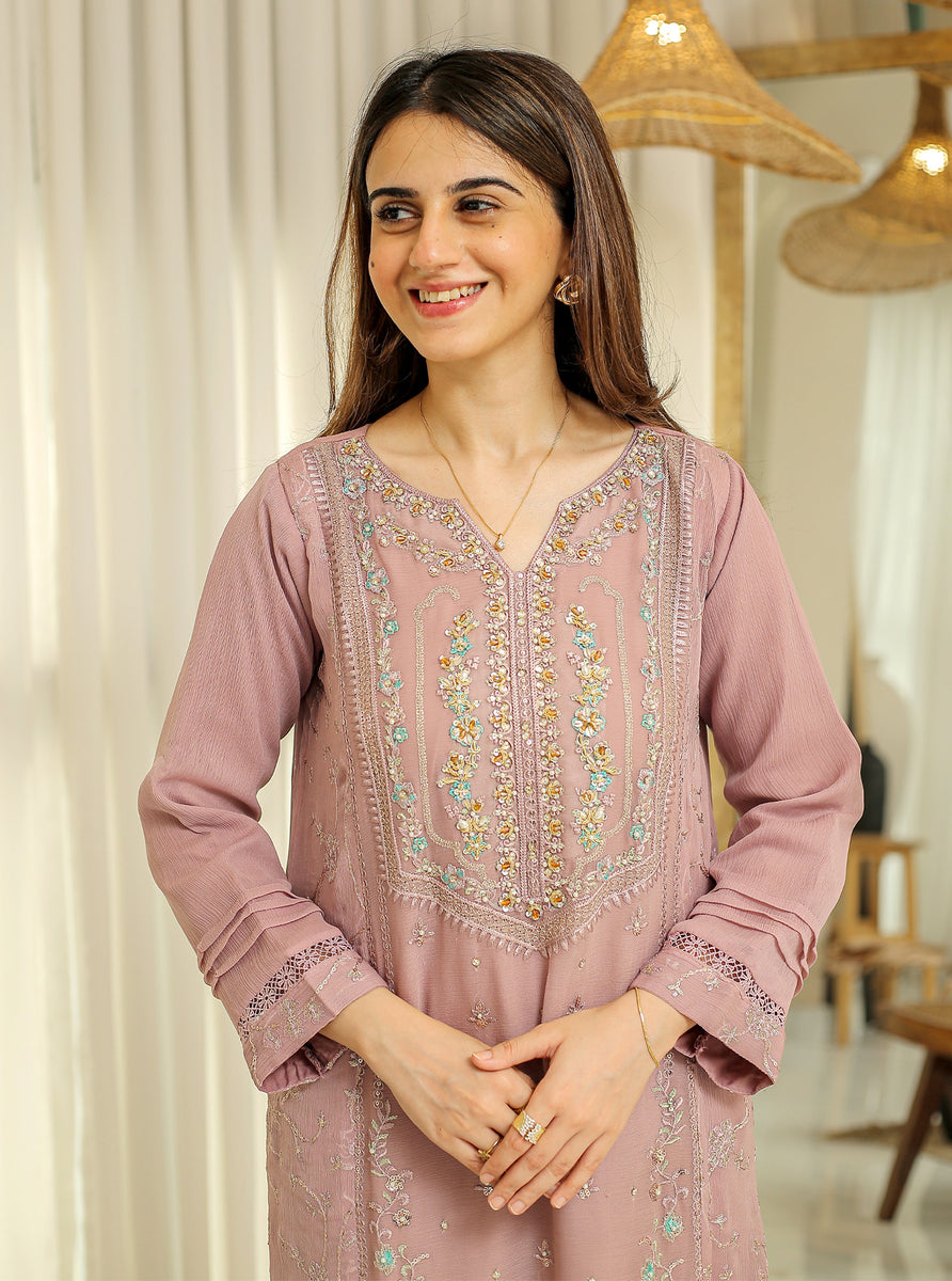 Mahpara - 3 Piece Embroidered Chiffon Suit – Rangeen
